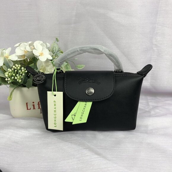 Longchamp | Bags | Nwt Longchamp Le Pliage Cuir Mini Pouch Black ...